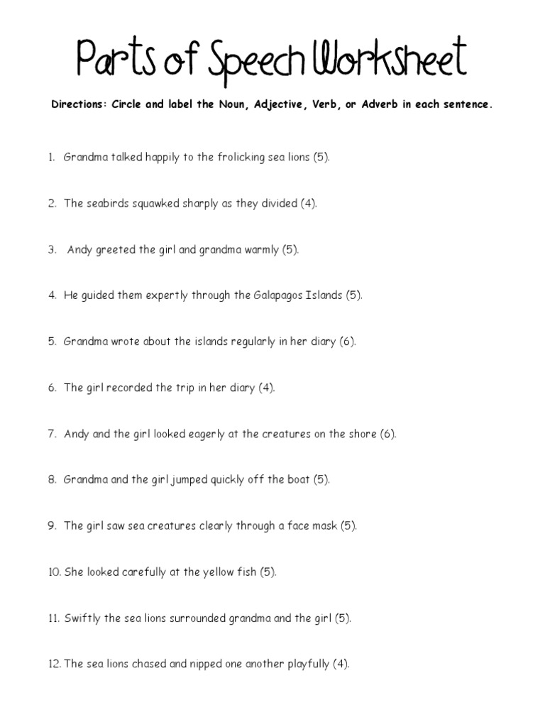 Parts of Speech Worksheet Answers | PDF | Language Arts & Discipline