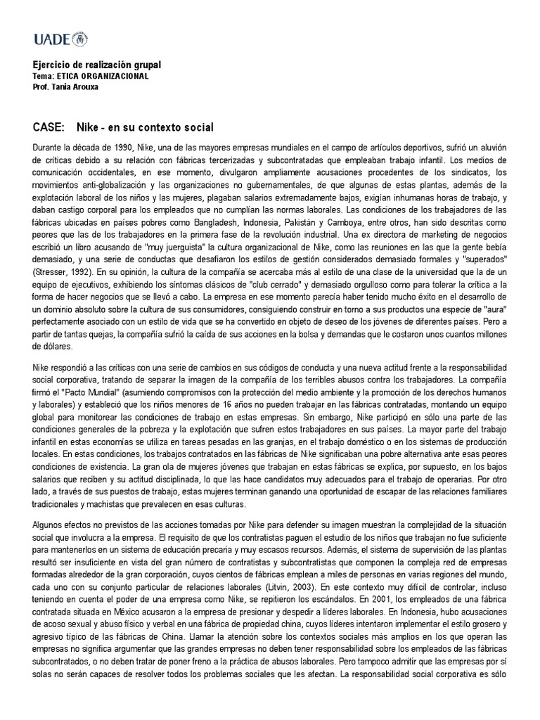 Caso Nike | PDF | Seguridad y salud ocupacional | Nike