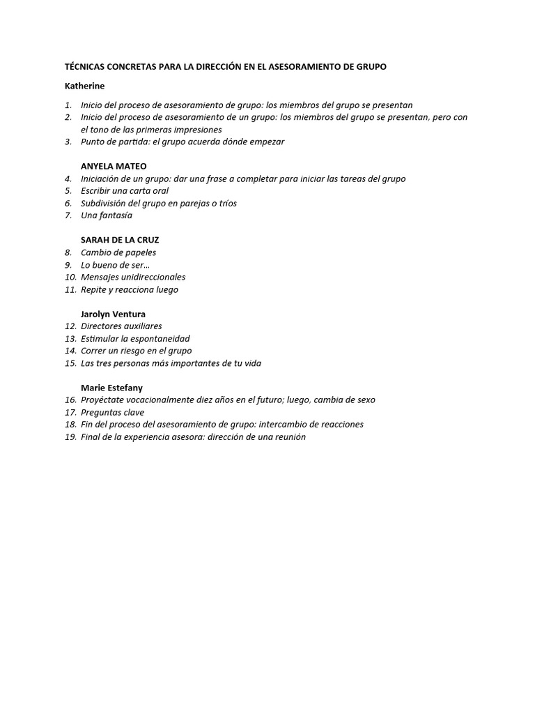 Técnicas Concretas para La Dirección en El Asesoramiento de Grupo | PDF