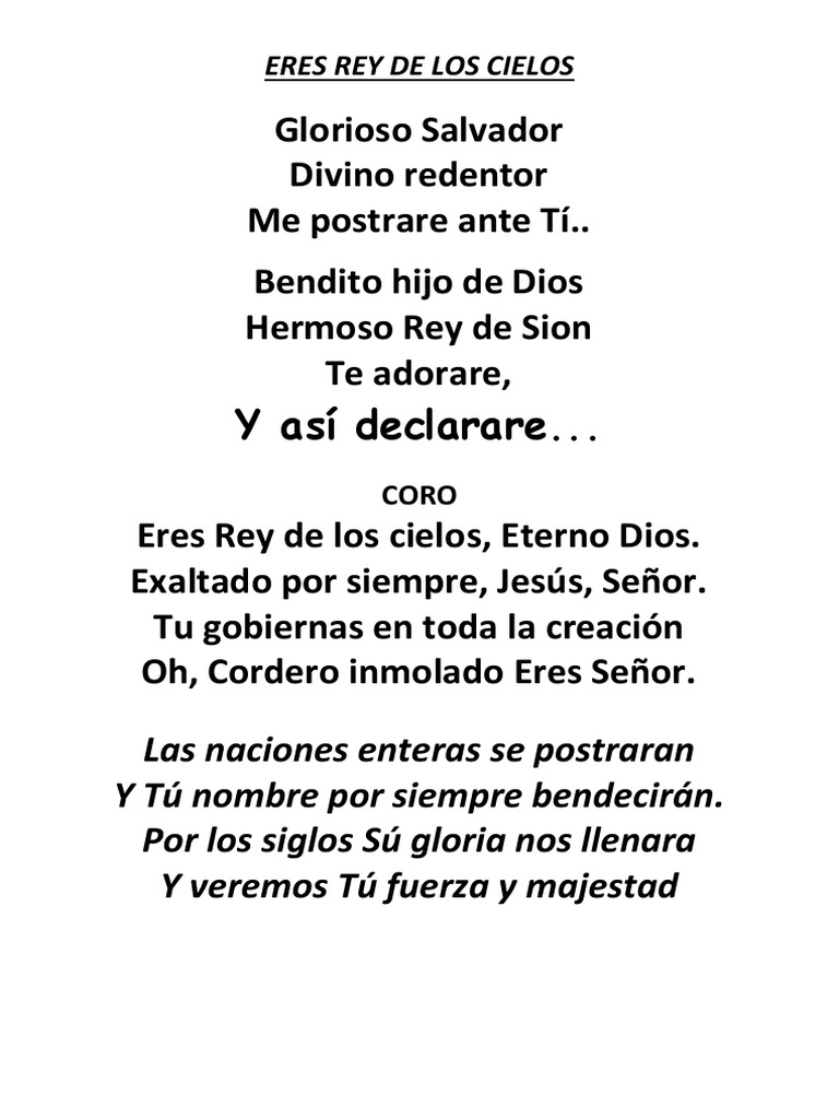 Eres Rey de Los Cielos - Letra | PDF