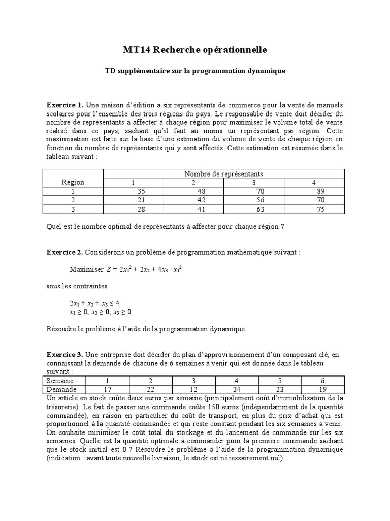 TD ProgDyn | PDF | Inventaire | Programmation dynamique