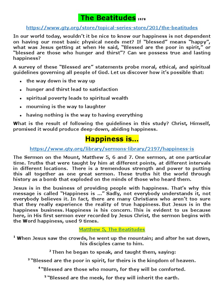 The Beatitudes | PDF | Jesus | Sermon On The Mount