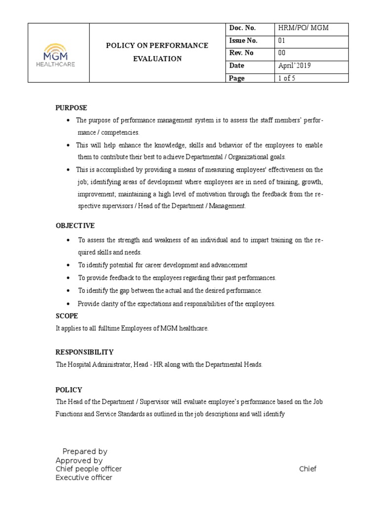 Performance Evaluation Policy Overview | PDF | Human Resource ...