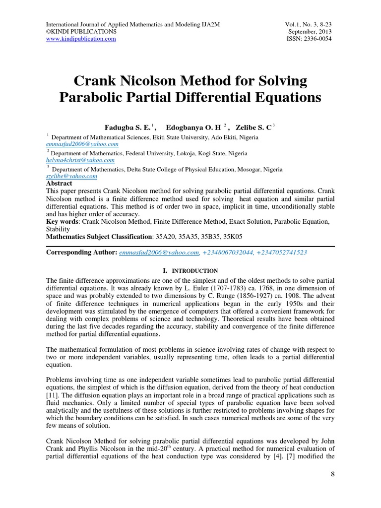 Crank Nicolson Method For Solving Parabo | PDF | Partial Differential Equation | Differential ...