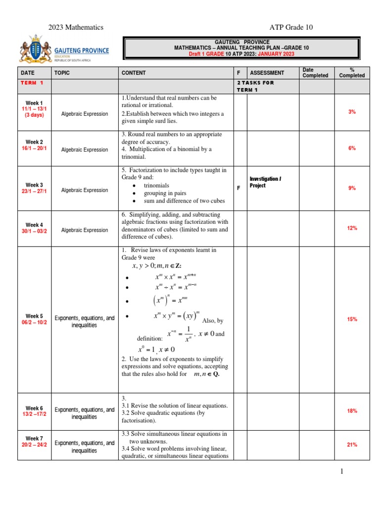ATP GR 10 Maths 2023 - January 2023 Draft 111 | PDF | Rectangle ...