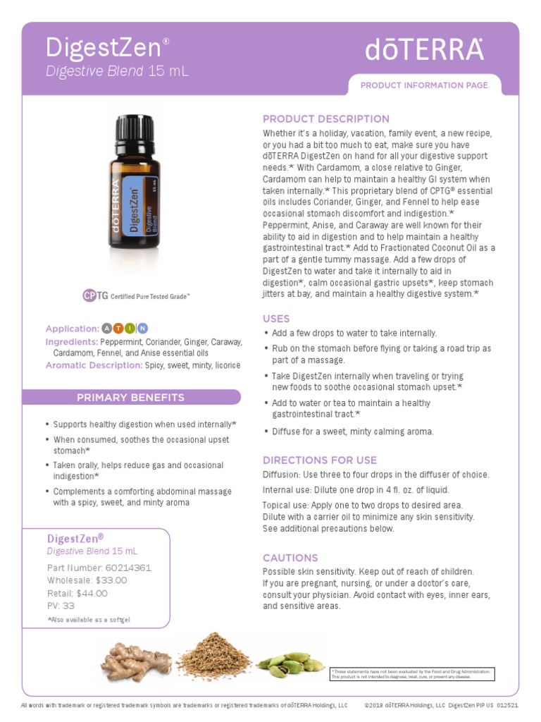 Doterra Digestzen Essential Oil Blend | PDF | Stomach | Fennel