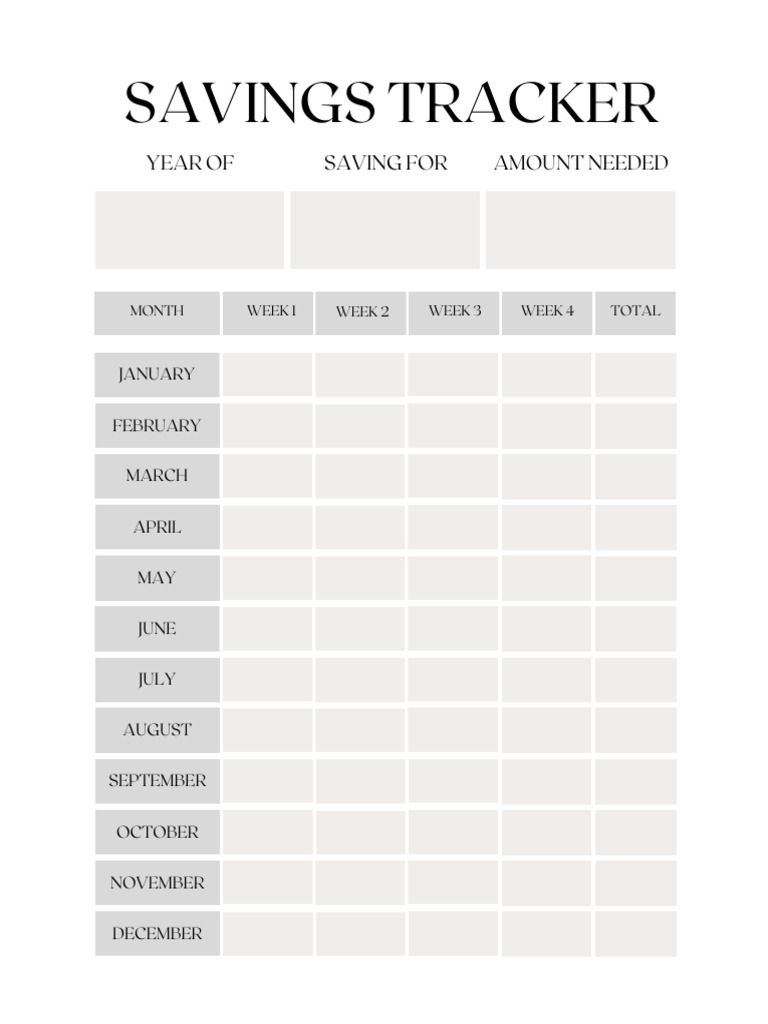 Savings Budget Monthly Tracker Printable Worksheet | PDF