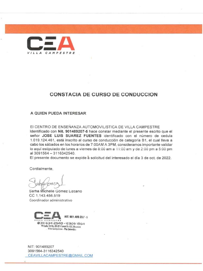 Constancia de Curso | PDF