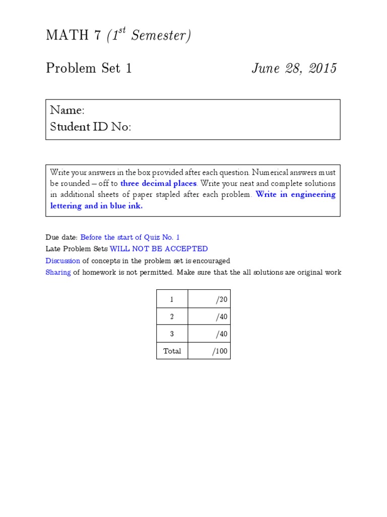 Problem Set 1 - Differential Equations | PDF | Equations | Variable ... Problem Set 1 - Differential Equations | PDF | Equations | Variable ...