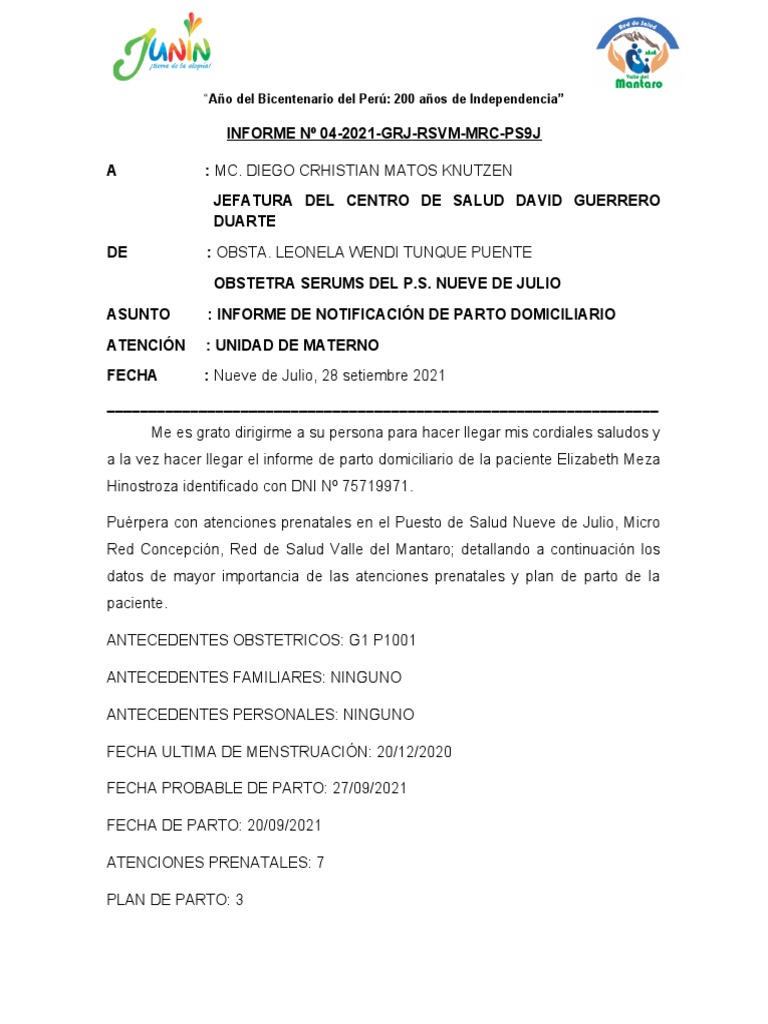 Informe Part Domic | PDF | Parto | Partería