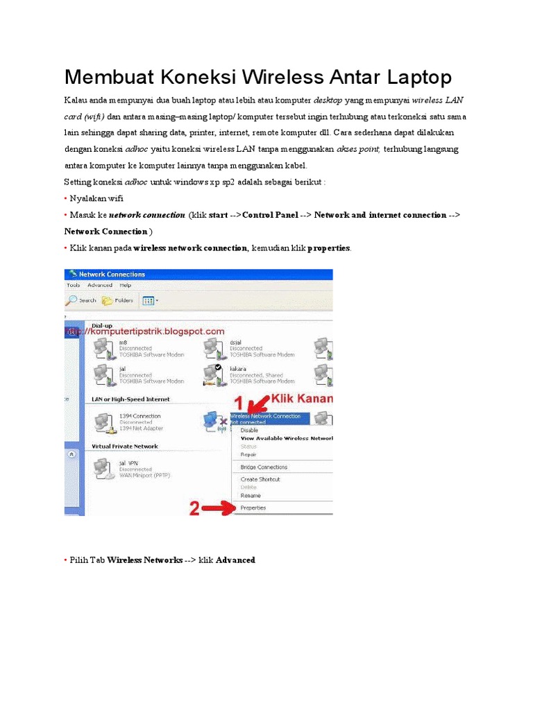 Membuat Koneksi Wireless Antar Laptop | PDF