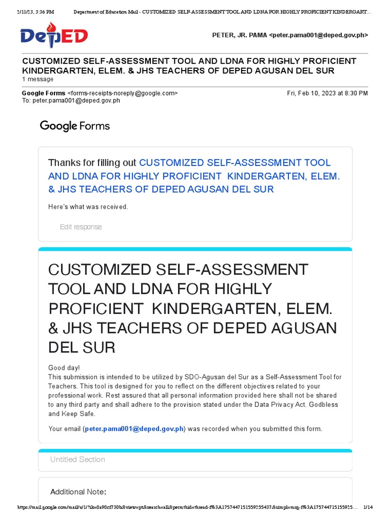 Customized Self-Assessment Tool and Ldna For Highly Proficient ...