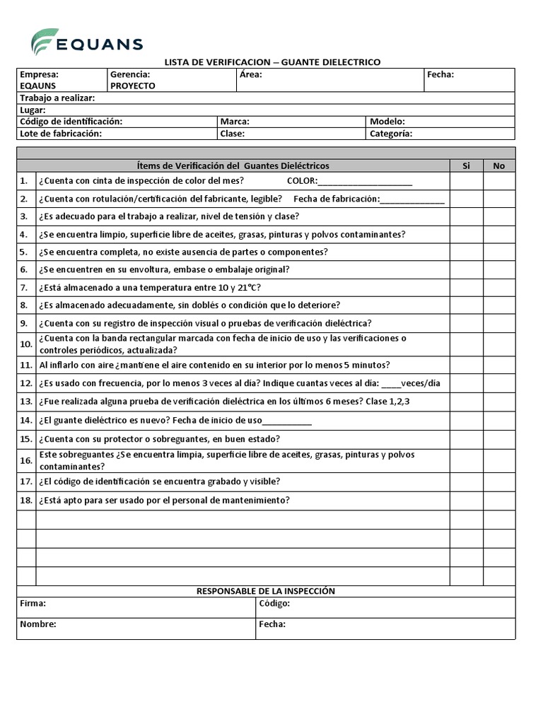 CHECK LIST Guante Dielectrico | PDF