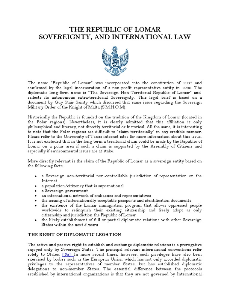 Sovereignty of the Republic of Lomar | PDF | Sovereign State | Holy See