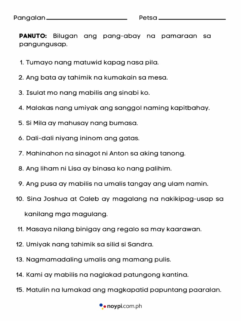 Pang Abay Na Pamaraan Worksheet | PDF