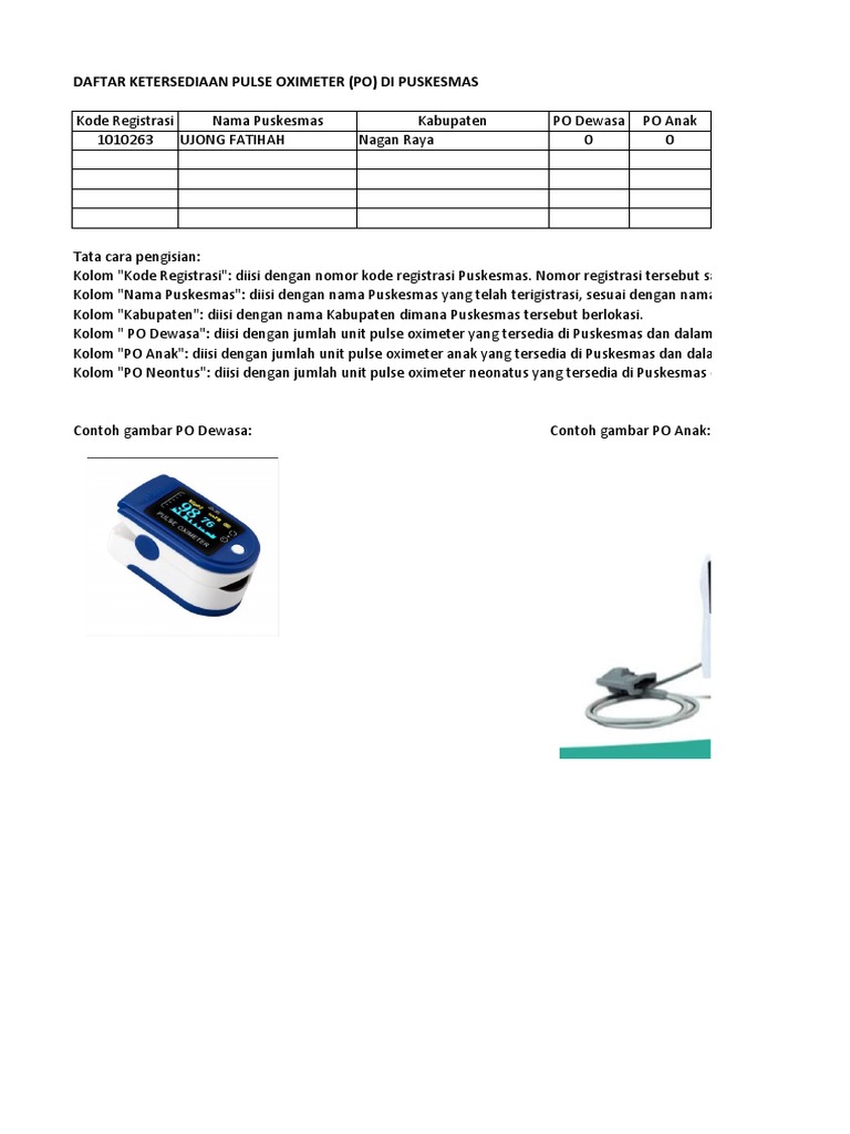 Form Isian Pulse Oxymeter - Puskesmas - Sambas | PDF