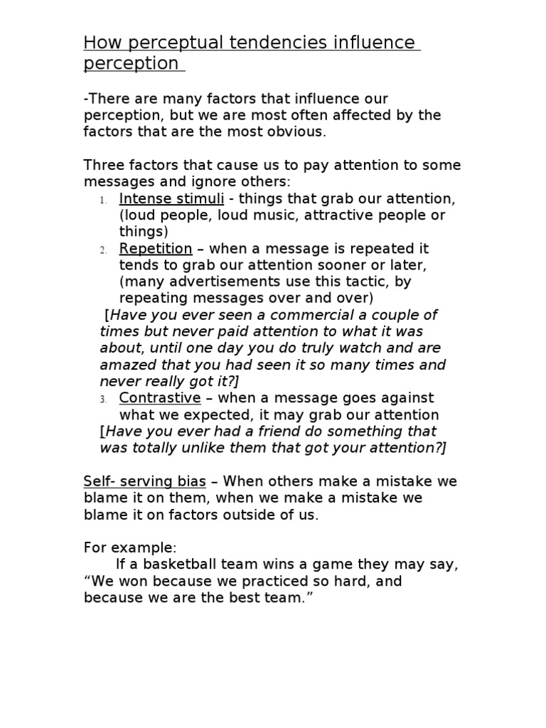 How Perceptual Tendencies Influence Perception | PDF | Sympathy | Empathy