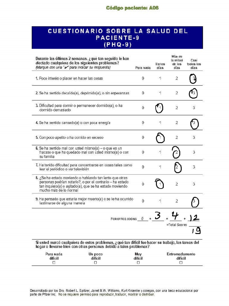 Cuestionarios PHQ9 Pacientes | PDF