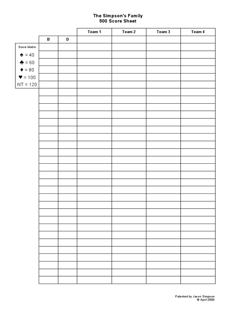 500 Scoresheet | PDF