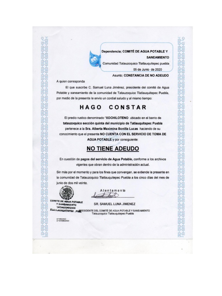 Constancia Agua | PDF
