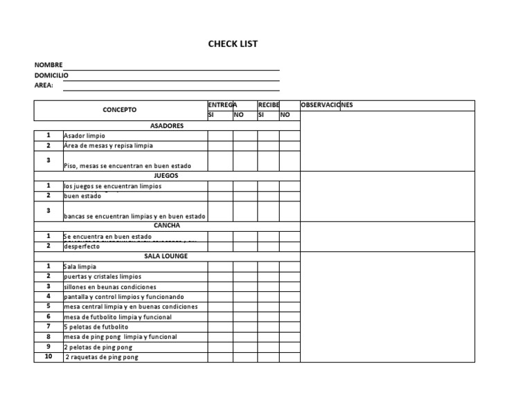 Check List de Areas | PDF