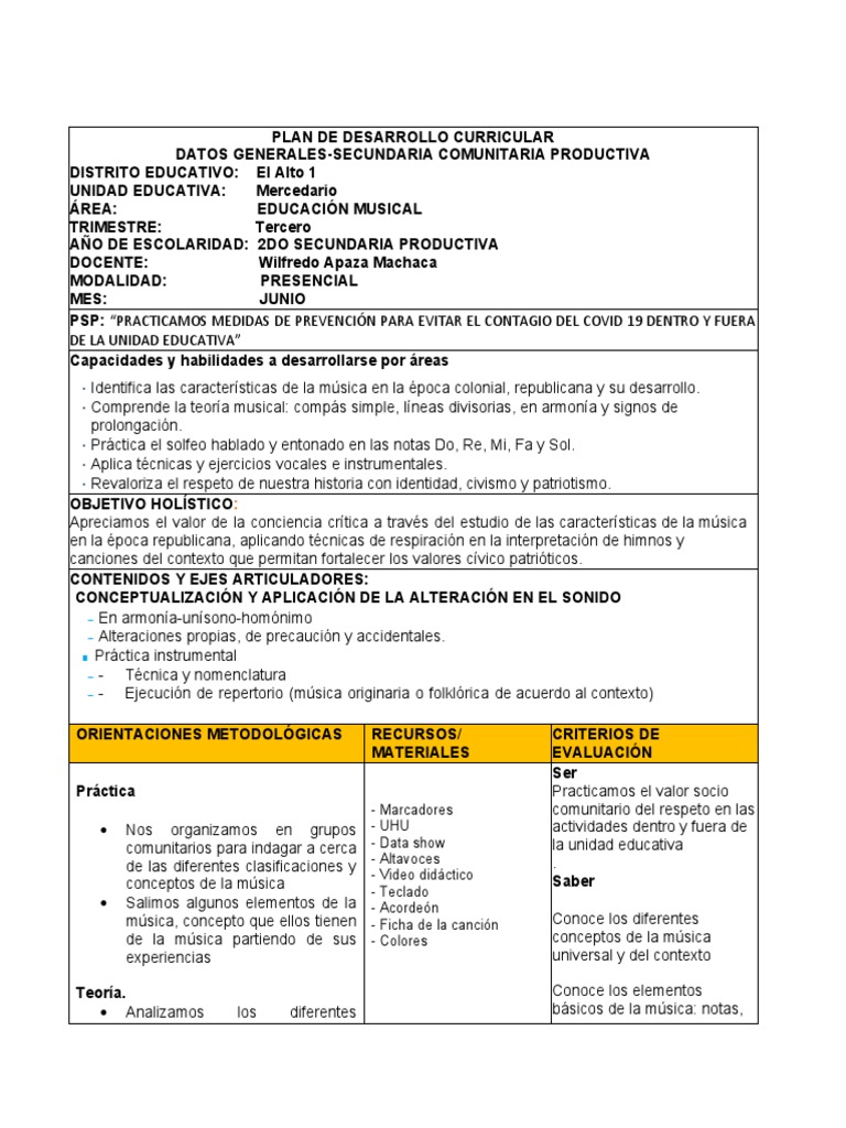 PDC 2do Wilfredo | PDF | Teoría musical | Evaluación