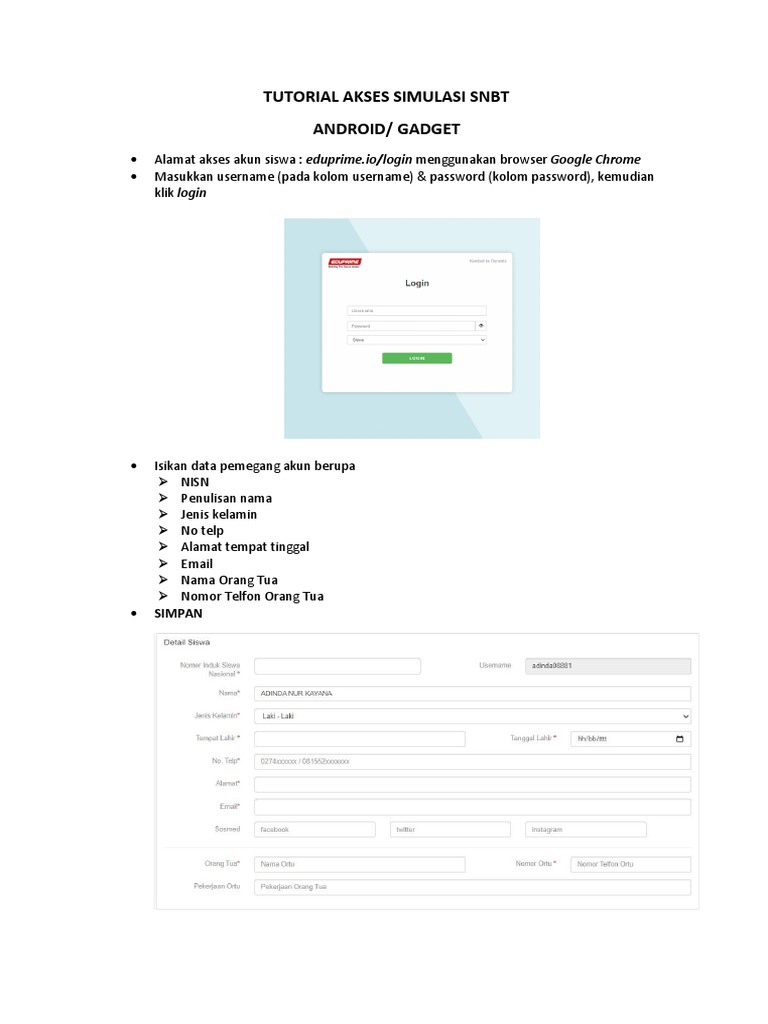 Tutorial Akses Simulasi SNBT & Uss | PDF