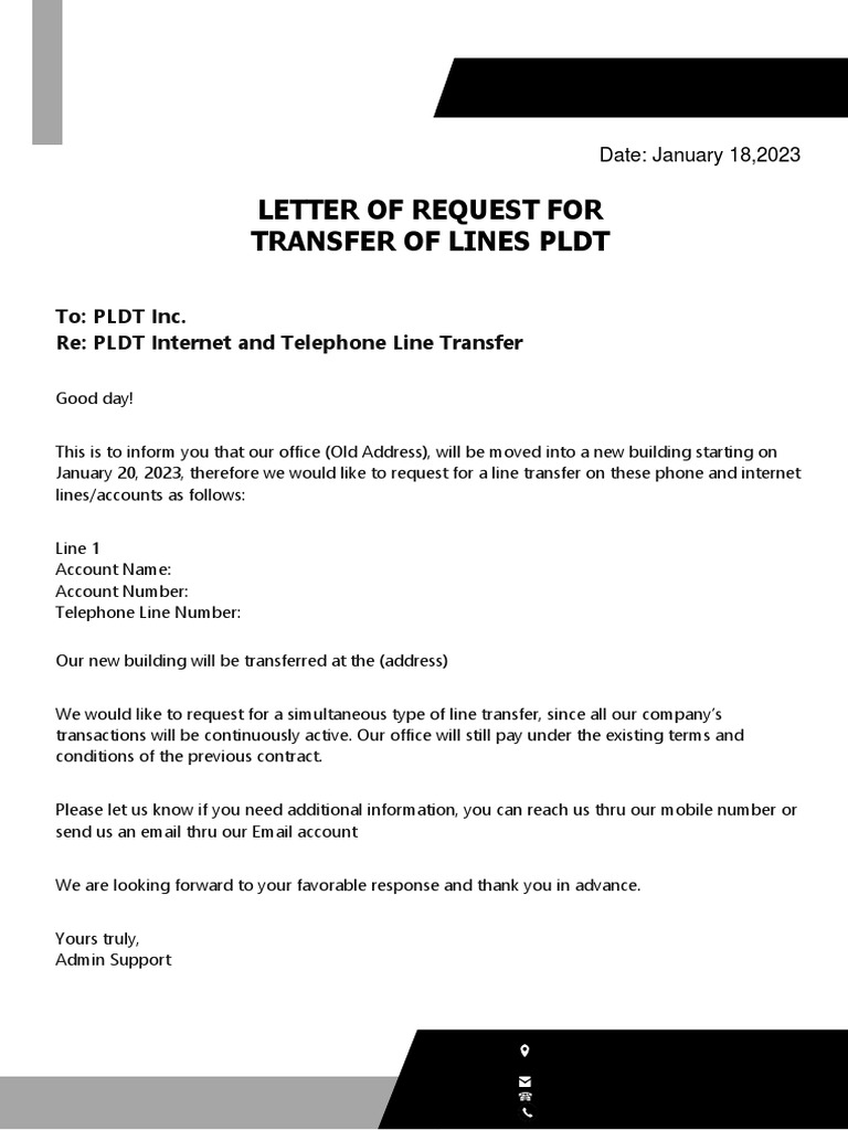 Request Letter For PLDT Line Transfer | PDF