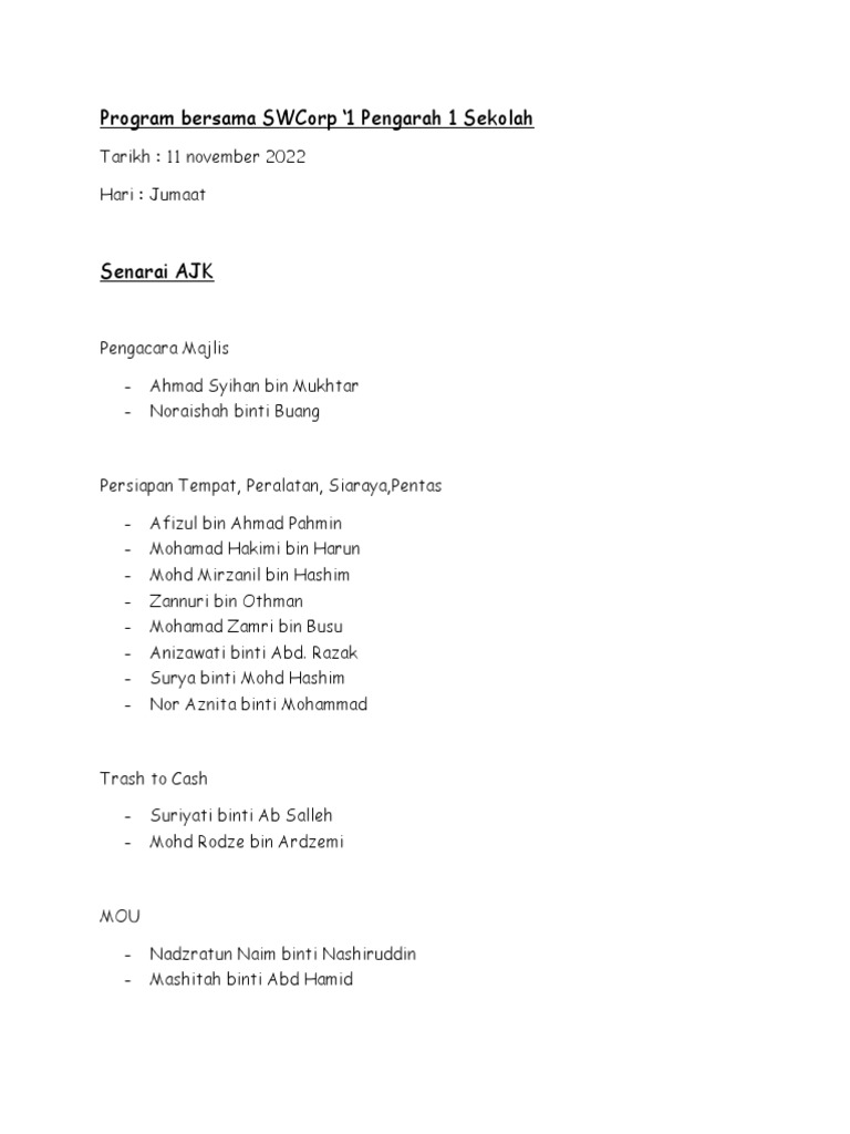 Program Bersama SWCorp | PDF