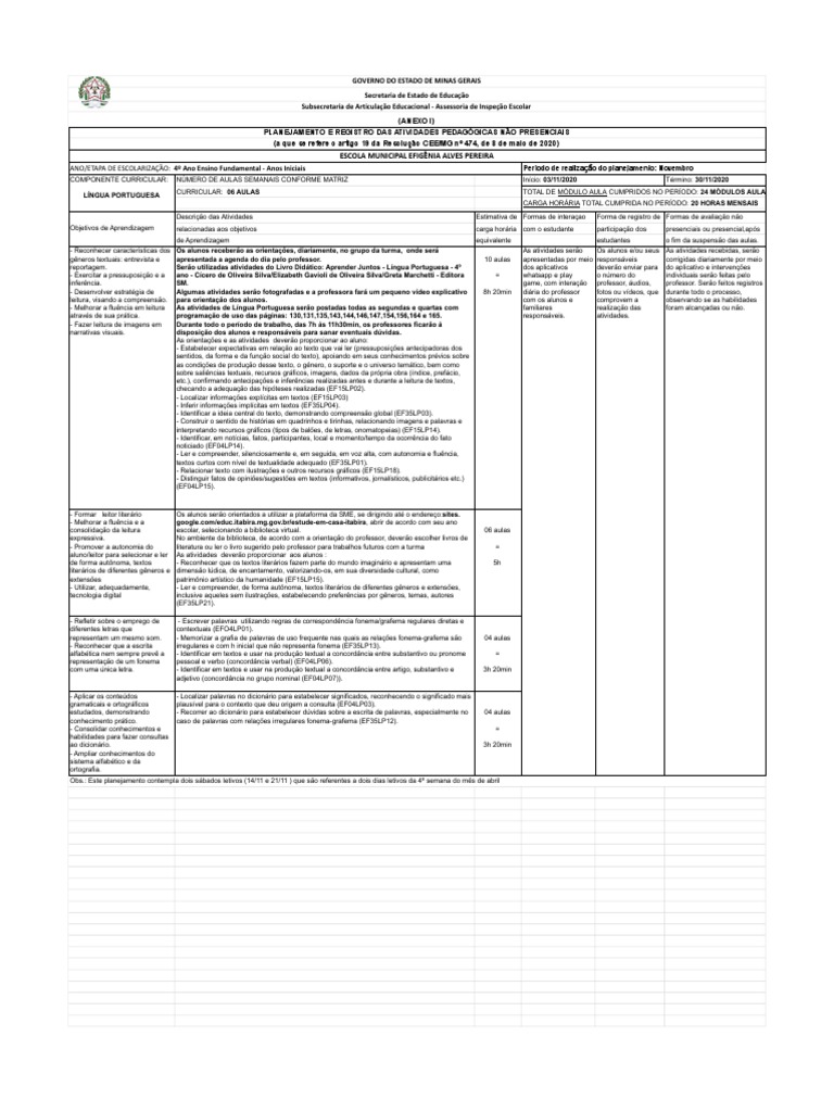 Novembro 4º Ano | PDF | Pedagogia | Cálculo