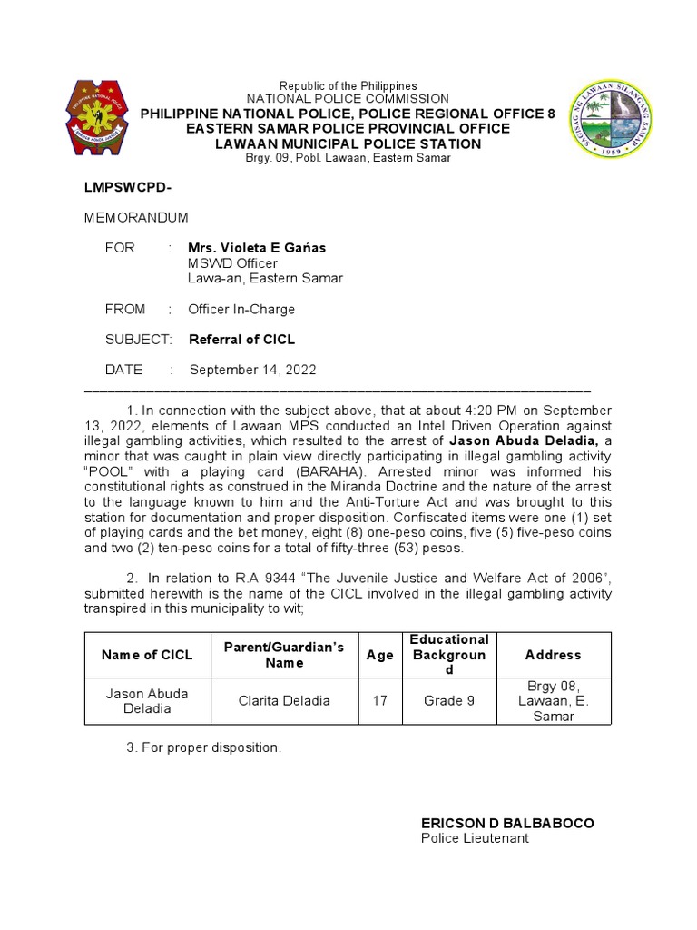 Referral To MSWDO | PDF | Crimes | Crime & Violence