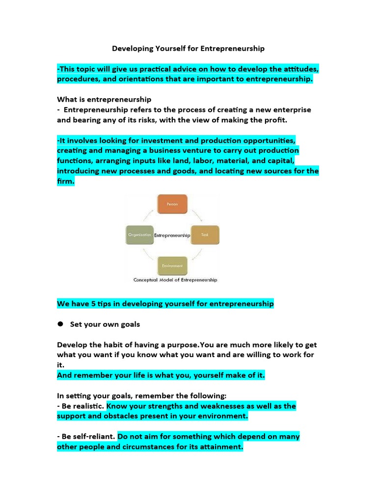Developing Yourself For Entrepreneurship | PDF | Entrepreneurship | Thought