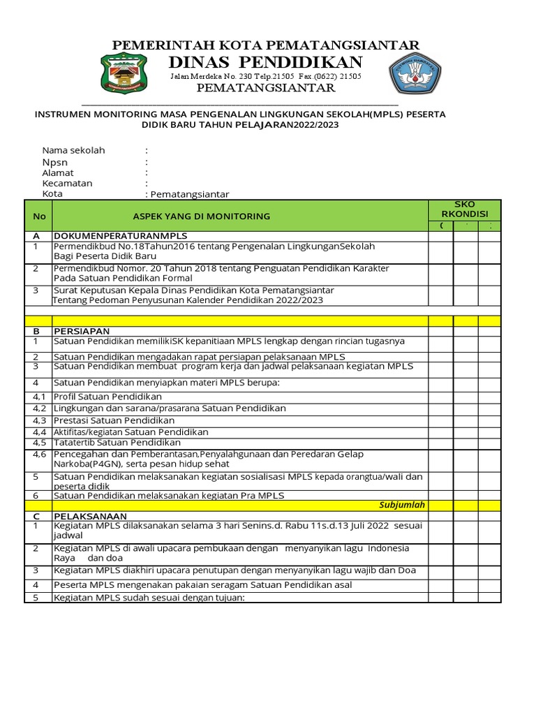 Instrumen MPLS 2022-2023 | PDF