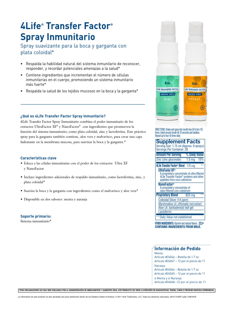 4life Transfer Factor Immune Spray | PDF | Especialidades Medicas ...