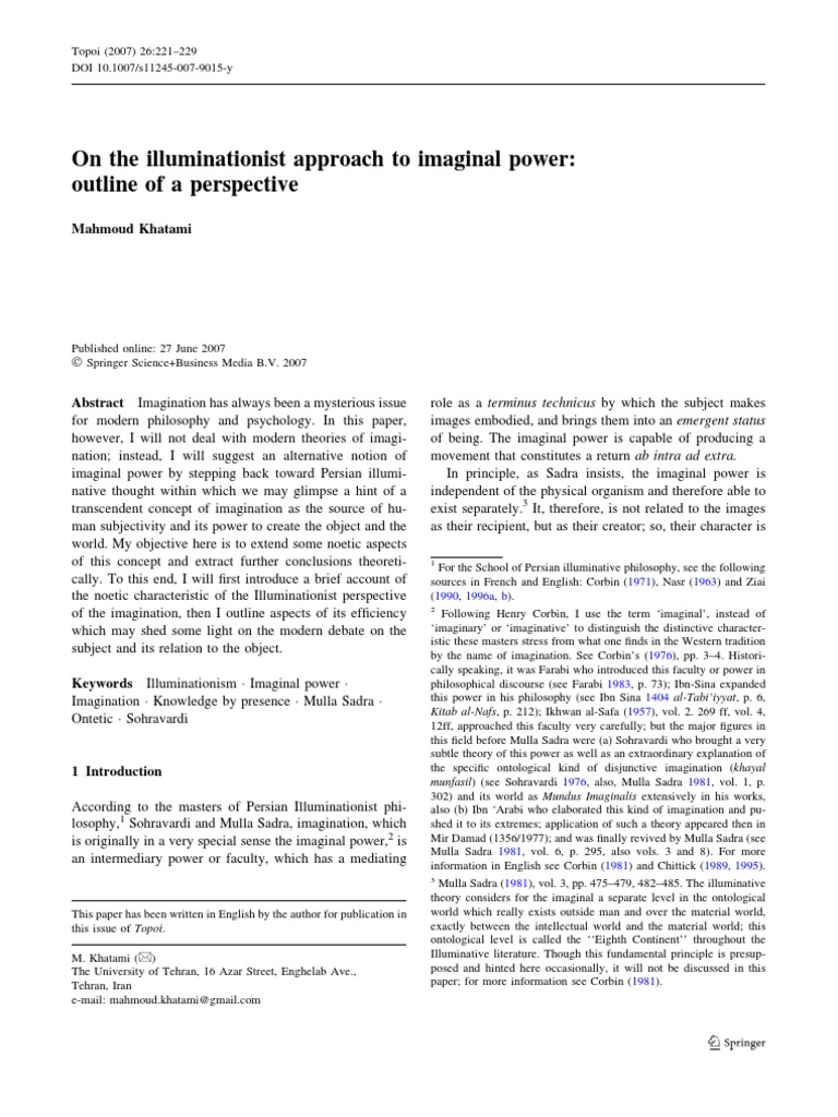 Illuminationism and Imaginal Power | PDF | Nous | Space