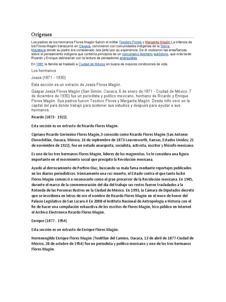 Biografía de los Hermanos Flores Magón | PDF | México | Anarquismo