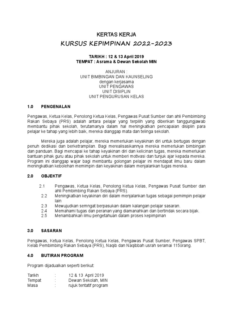Kursus Kepimpinan Pelajar 2022-2023 | PDF | Pengembangan Diri ...