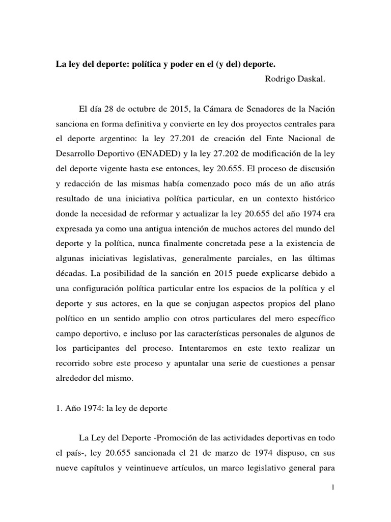 DASKAL La Ley Del Deporte Política y Poder en El y Del Deporte | PDF ...