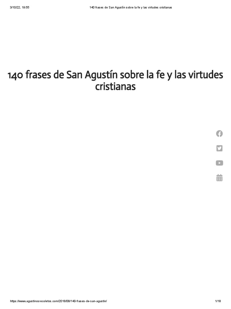 140 Frases de San Agustín Sobre La Fe y Las Virtudes Cristianas | PDF | Cristo (título ...