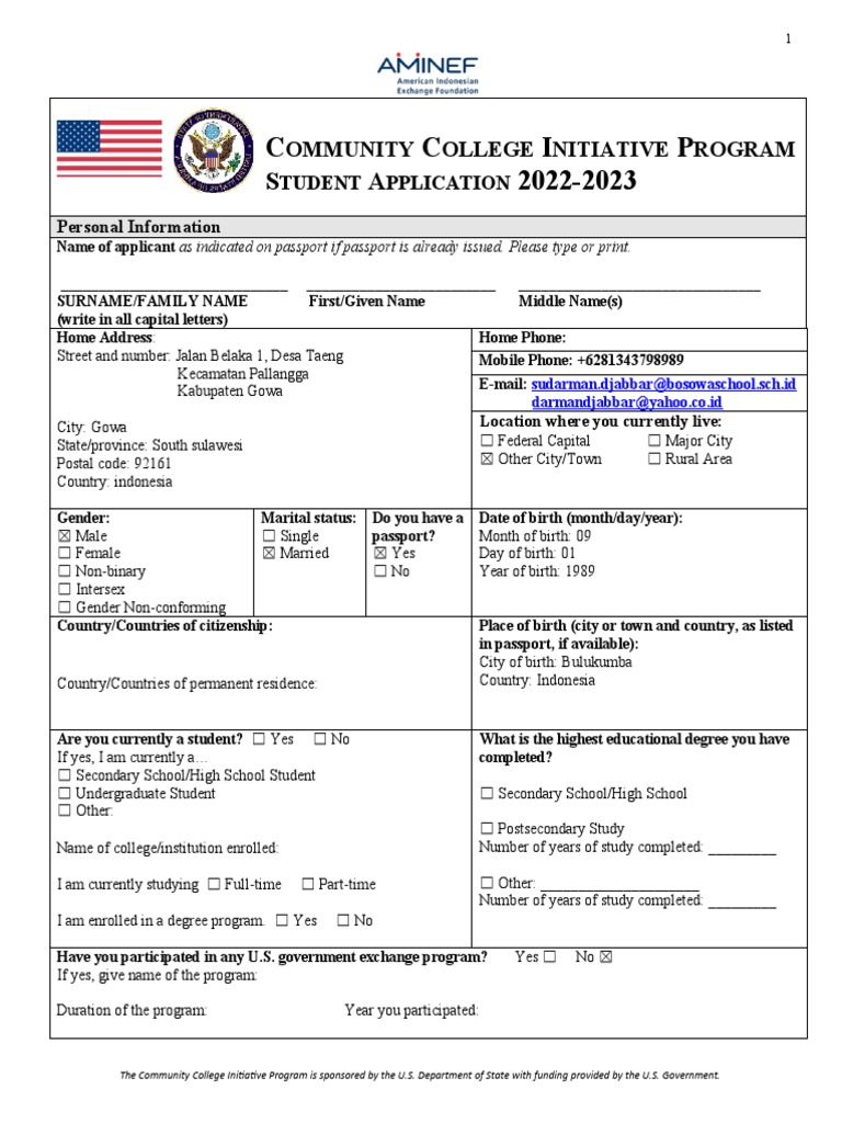 Community College Initiative Program Application | PDF