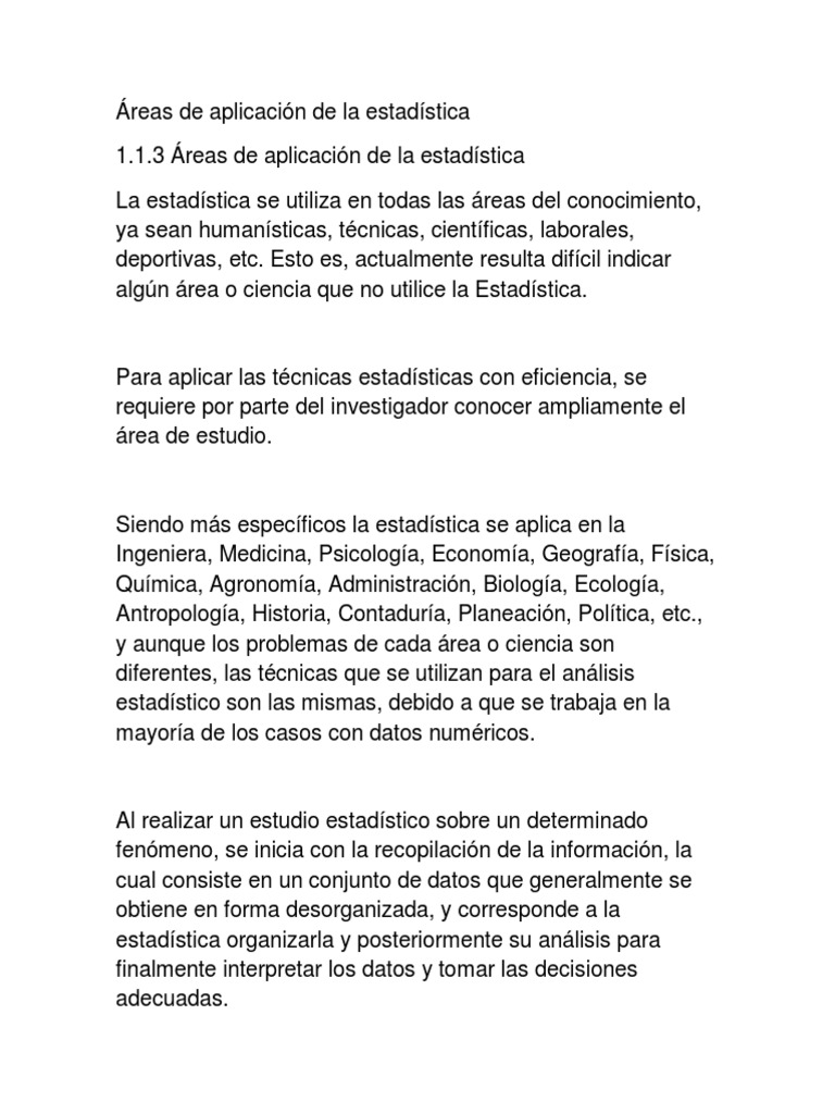áreas De Aplicación De La Estadística Pdf Estadísticas Nivel De