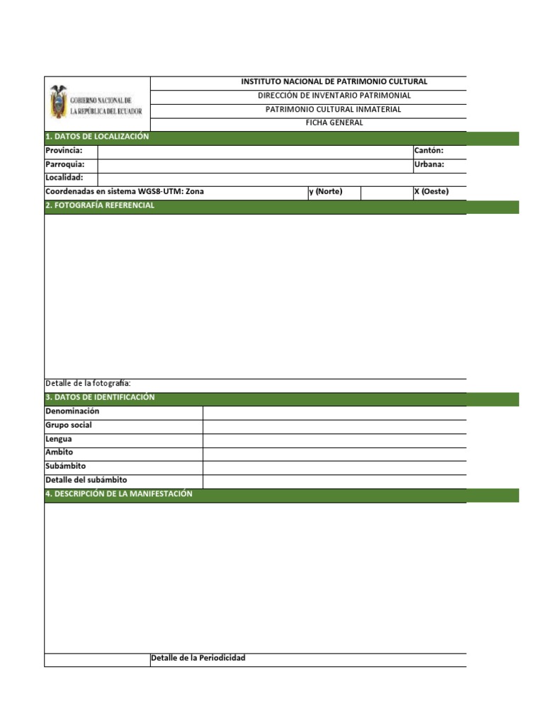 Ficha de Registro e Inventario PATRIMONIO INMATERIAL | PDF