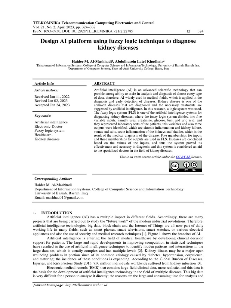 Design AI Platform Using Fuzzy Logic Technique To Diagnose Kidney Diseases | PDF | Fuzzy Logic ...