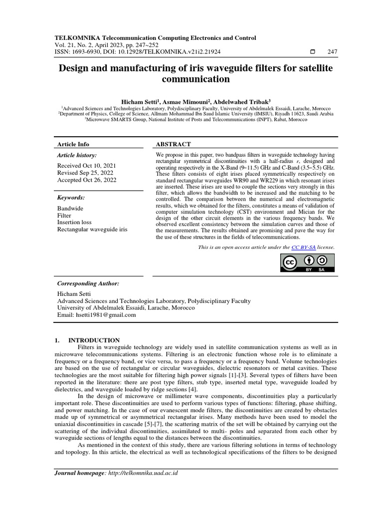 Design and Manufacturing of Iris Waveguide Filters For Satellite Communication | PDF ...