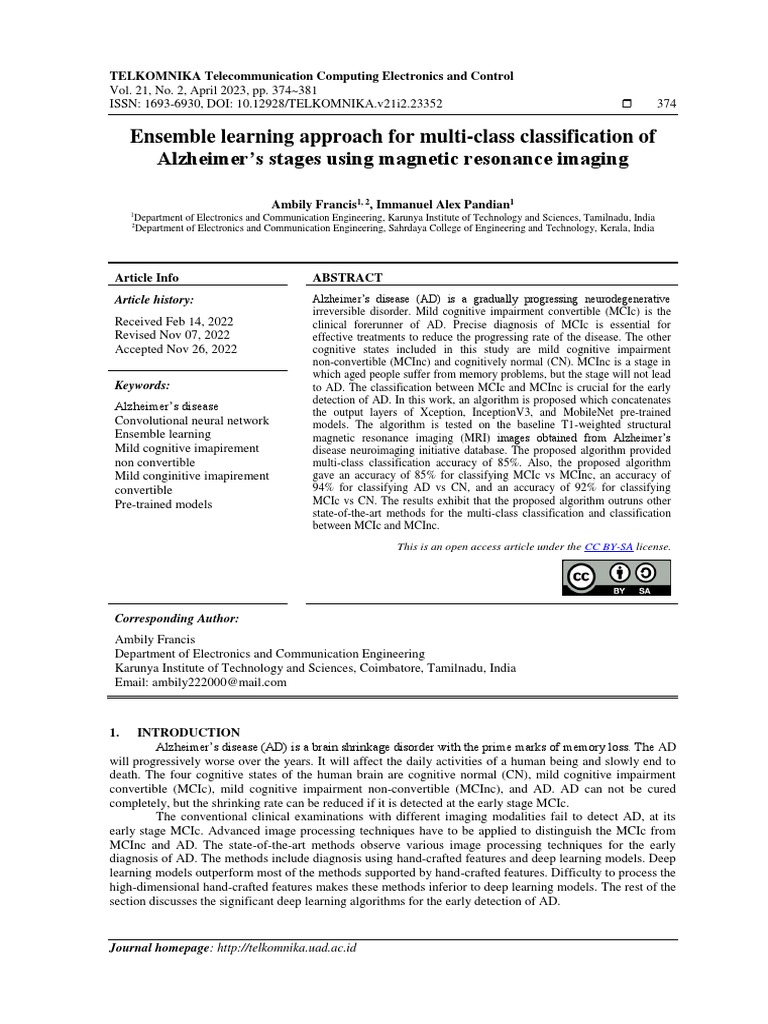 Ensemble Learning Approach For Multi-Class Classification of Alzheimer ... Ensemble Learning Approach For Multi-Class Classification of Alzheimer ...