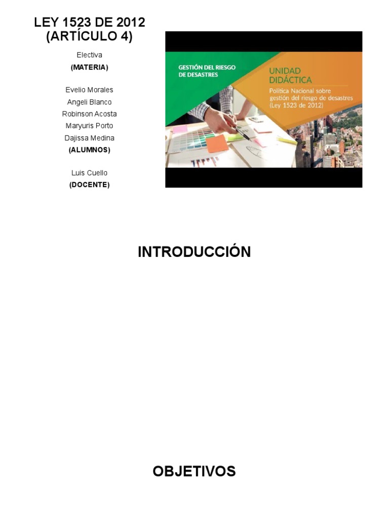Ley 1523 de 2012 (Artículo 4) | PDF | Riesgo | Entorno natural