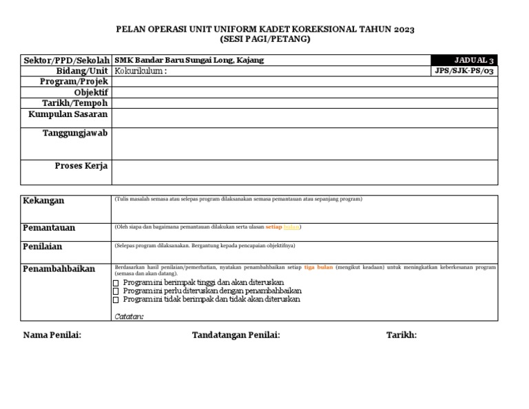 Pelan Operasi Unit Kokurikulum 2023 | PDF
