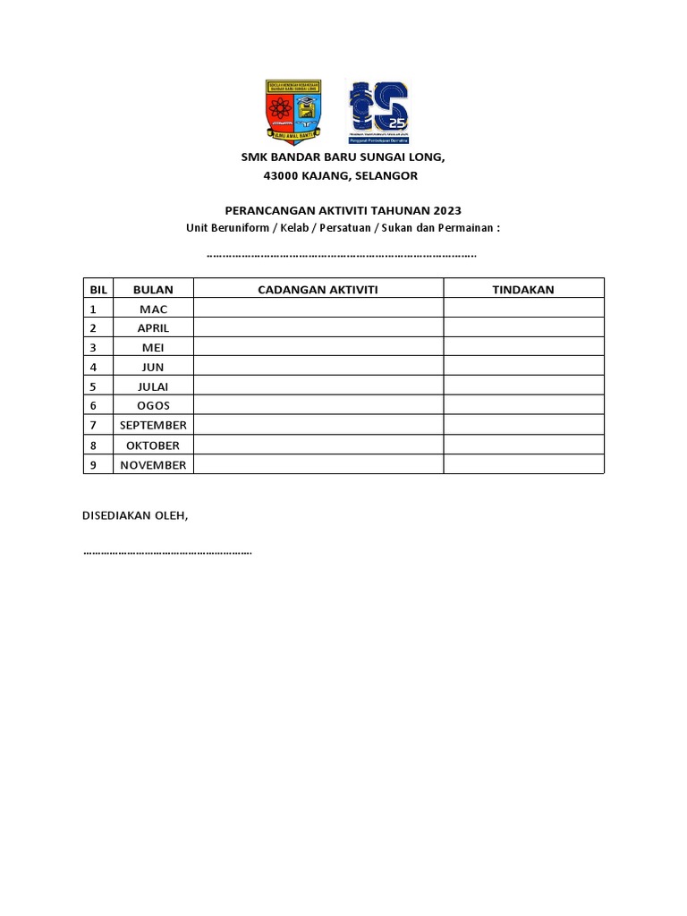 Borang Perancangan Aktiviti Tahunan 2023 | PDF
