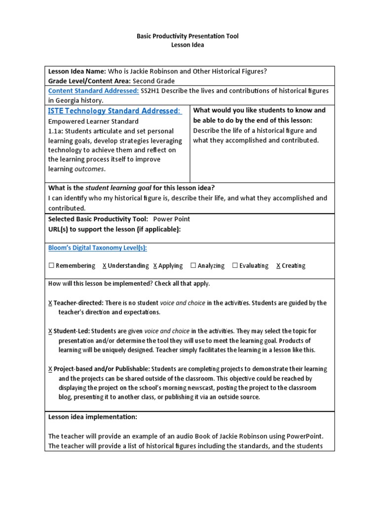Jackie Robinson Lesson Plan for 2nd Grade | PDF | Teachers | Learning