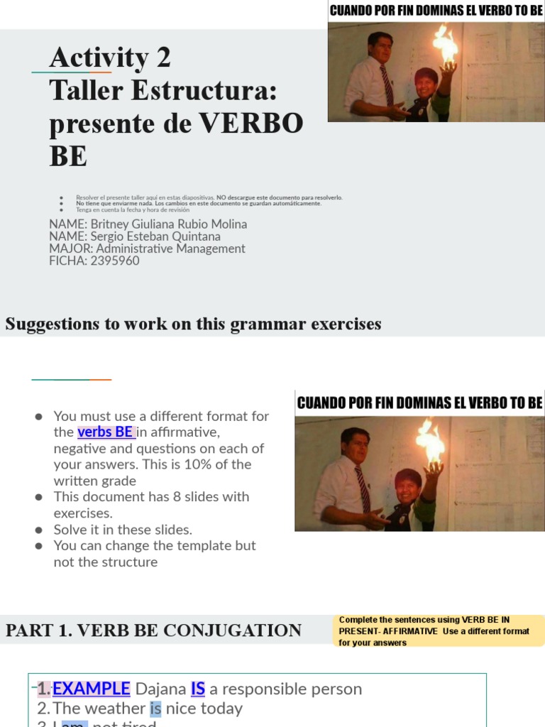 Verb To Be Practice Exercises: Present Tense Conjugations, Affirmative ...